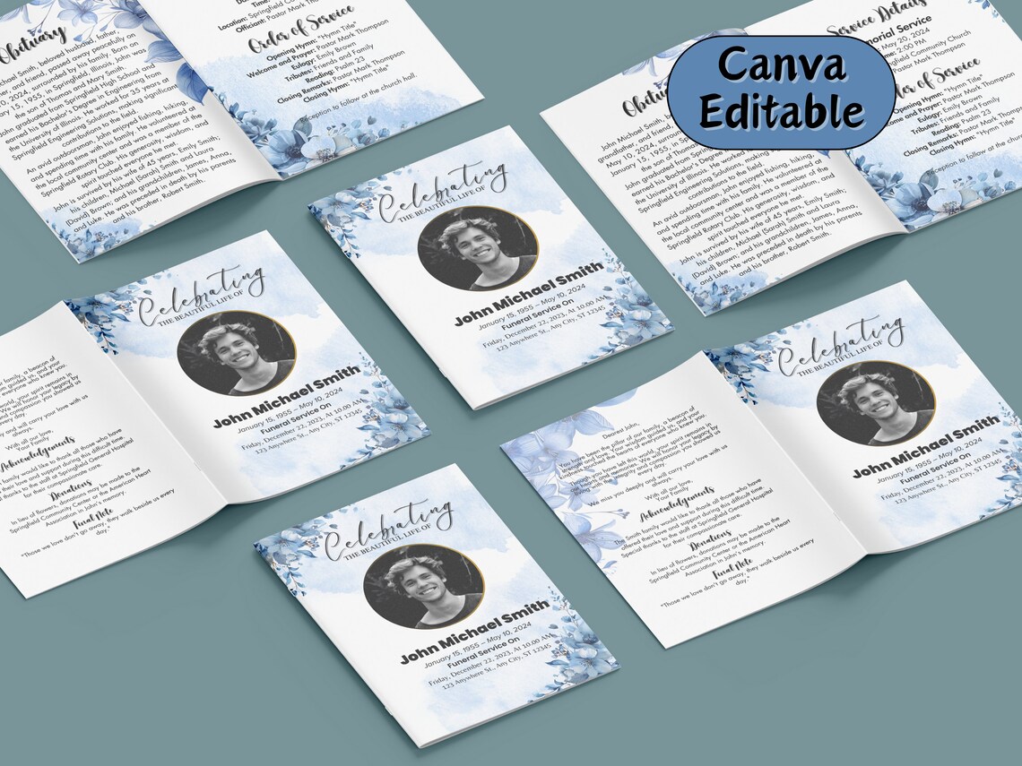 Funeral Prayer Card Program Template for Man Funeral Celebration of ...