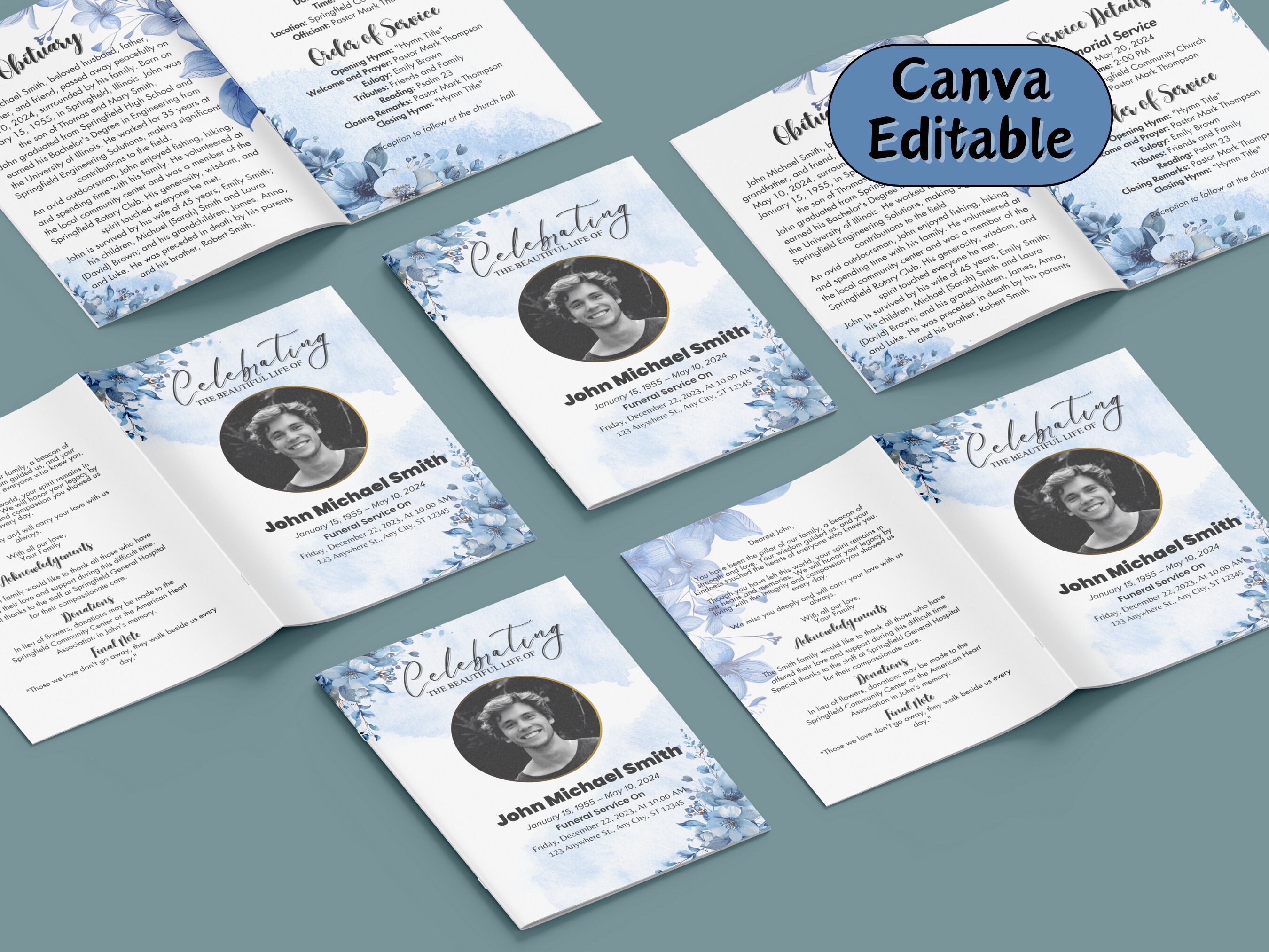 Funeral Prayer Card Program Template for Man Funeral Celebration of ...