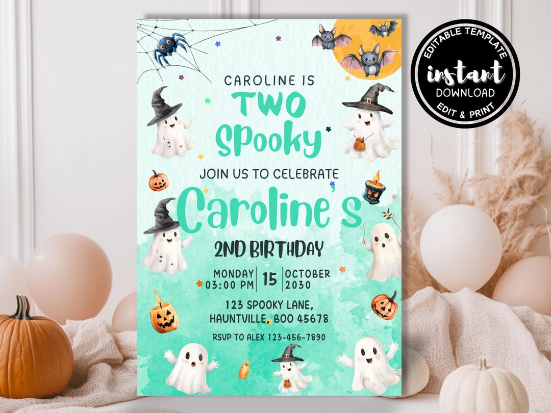 Two Spooky Birthday Invitation, 2nd Halloween Birthday, Spooktacular ...