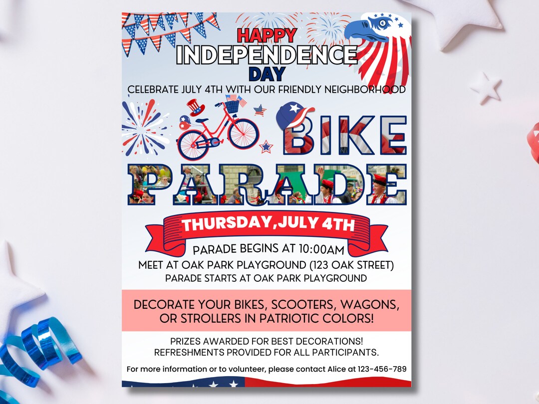 4th of July Bike Parade Flyer Invitation, Bicycle Scooter Wagon Parade ...