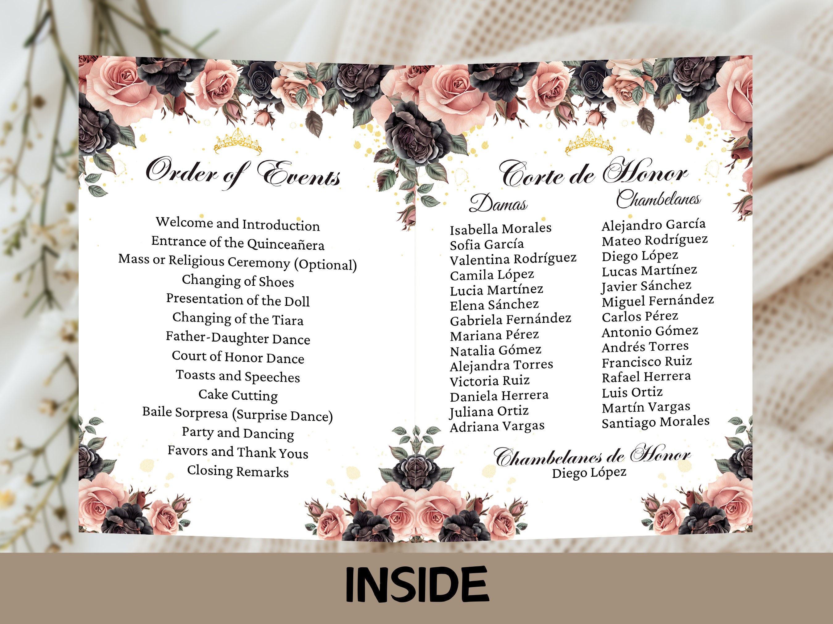 Black Quinceanera Program Template Quinceañera Order of Events Quince ...