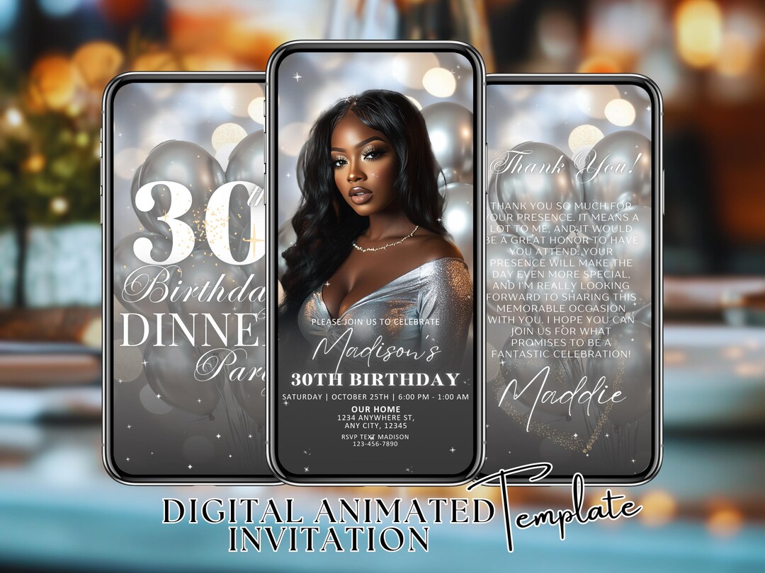 Animated Silver Photo Birthday Dinner Invitation: Classy Digital Brunch ...