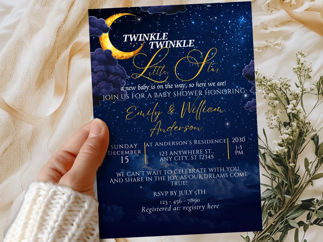Starry Night Baby Shower Invitation: Galaxy Theme, Editable Template ...