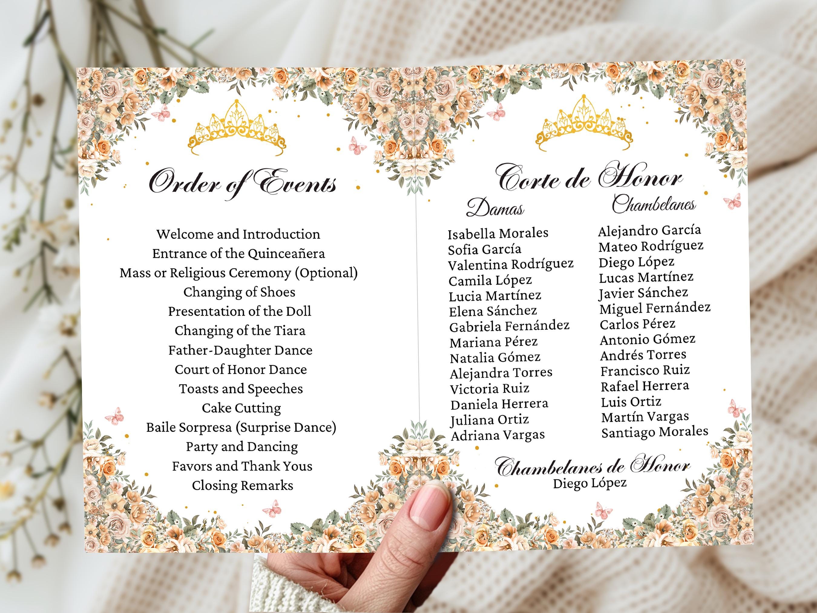 Champagne Cream and Gold Quinceanera Program Template Order of Events ...