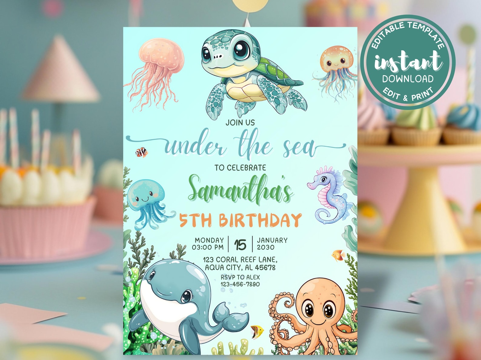 Under the Sea Birthday Invitation: Editable Ocean Theme (printable PDF ...