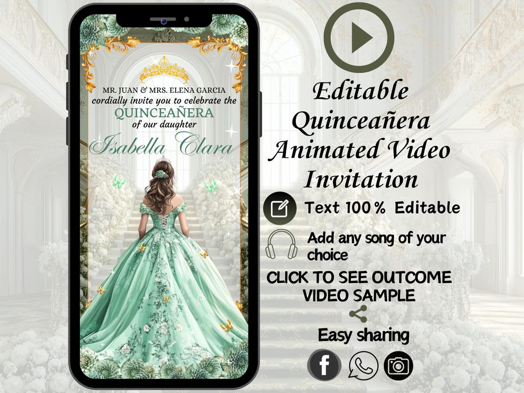 Sage Green Quinceanera Animated Video Invitation (digital) - Etsy