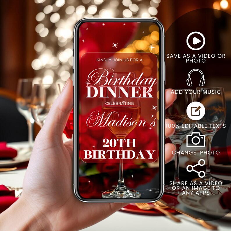 Red Birthday Invitation Digital: Animated Birthday Dinner Invite ...