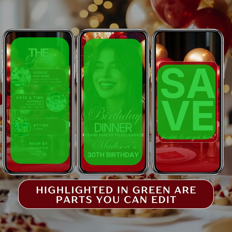 Red Birthday Invitation Digital: Animated Birthday Dinner Invite ...