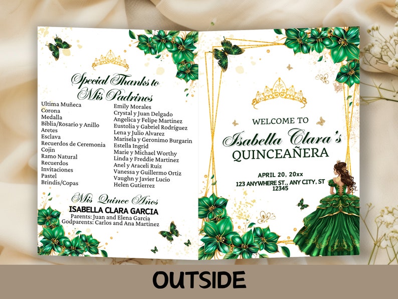 Green Quinceanera Program Template Quinceañera Order of Events Quince ...