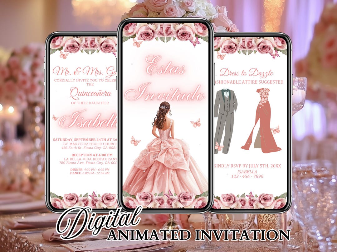 Invitación de quinceañera en rosa ruborizado, invitación en video XV ...