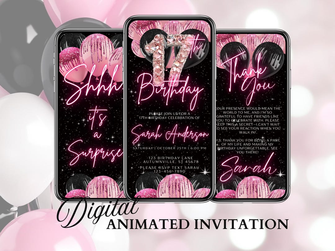 Digital Sweet 17th Pink Birthday Dinner Classy Invitation: Luxury ...