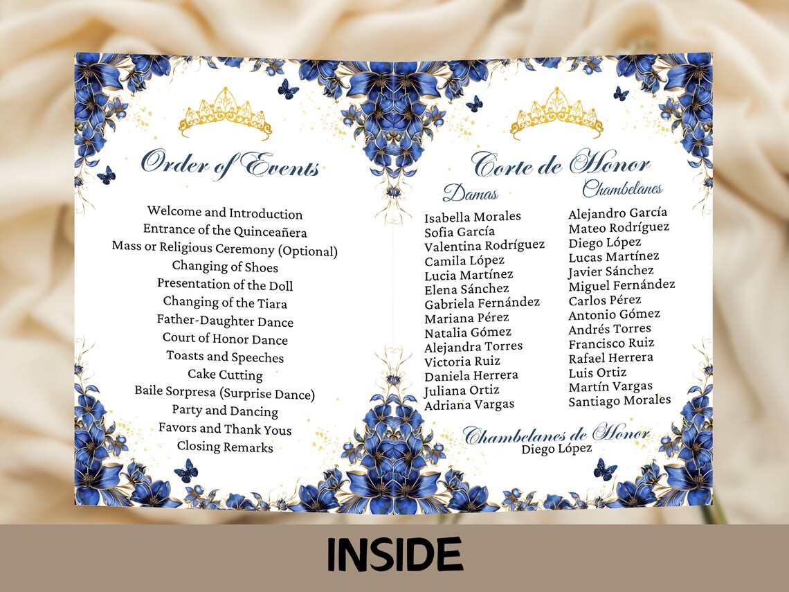 Navy Blue Quinceanera Program Template Quinceañera Order of Events ...