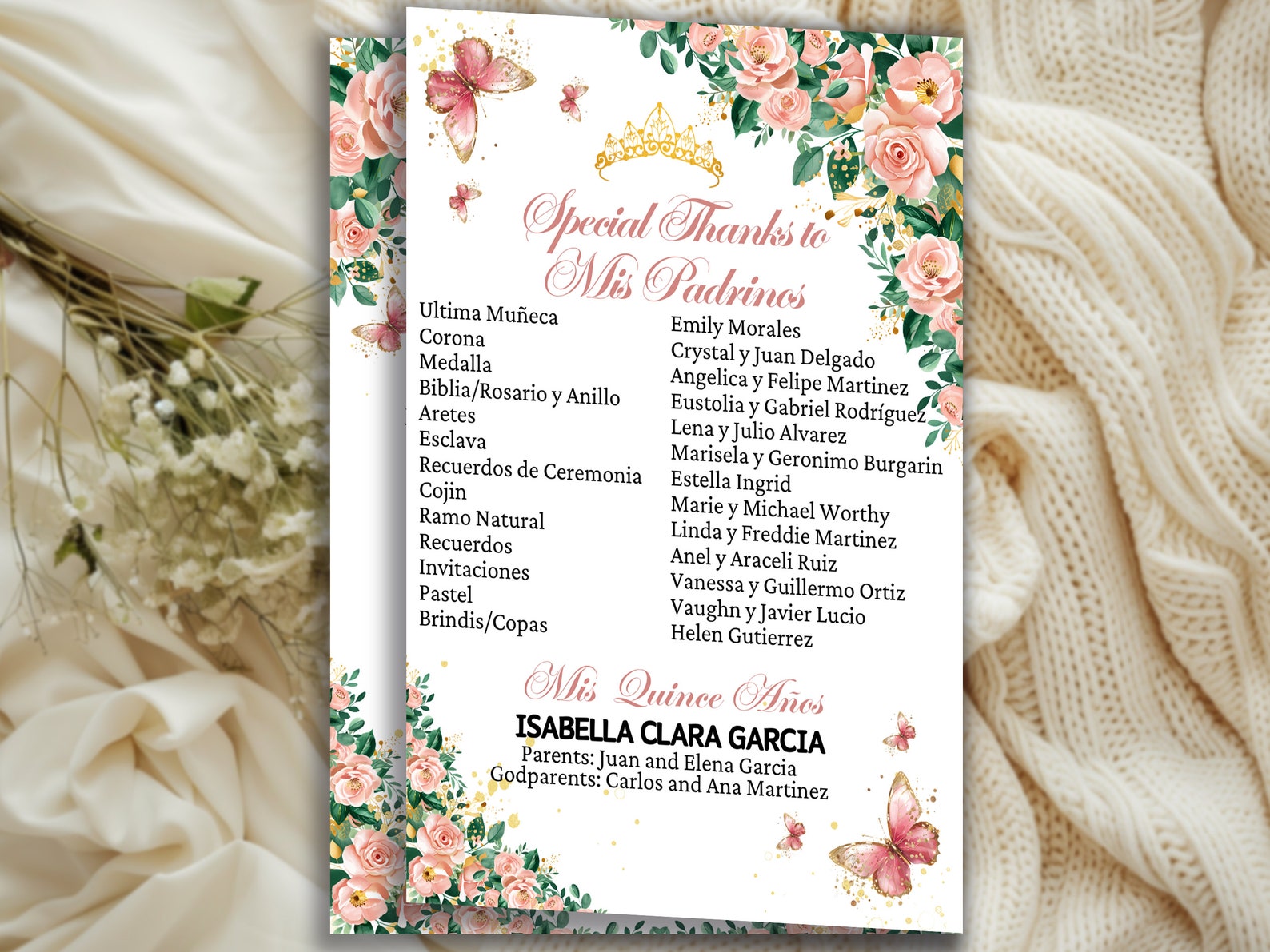 Blush Pink Quinceanera Program Template, Editable Mis XV Anos Order of ...