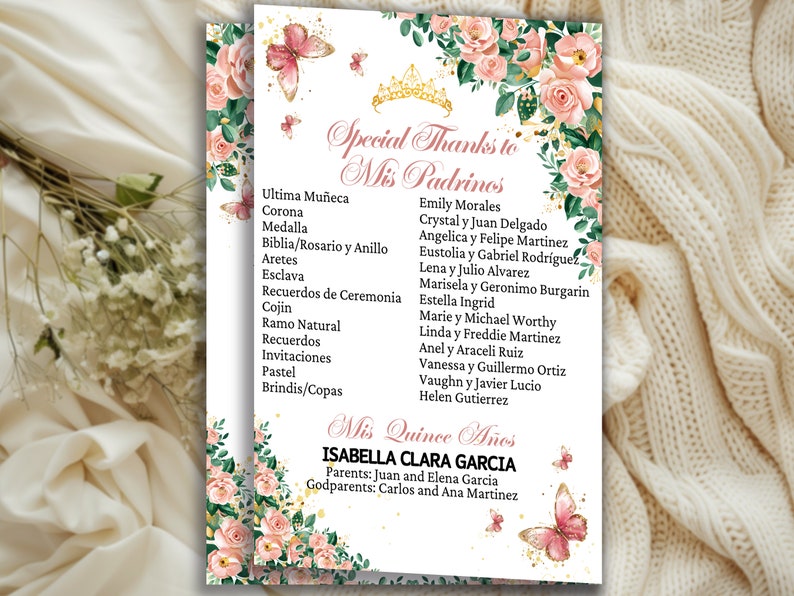 Blush Pink Quinceanera Program Template: Order of Events (digital ...