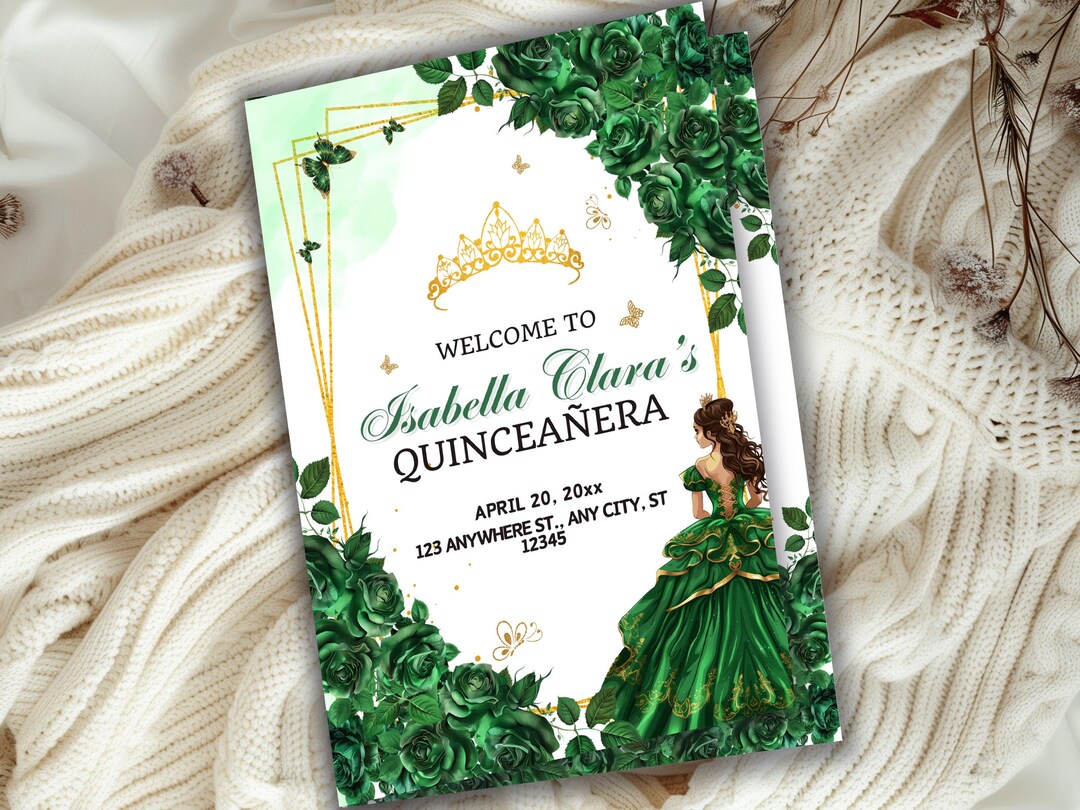 Emerald Green Quinceanera Program Template: Order of Events (digital ...
