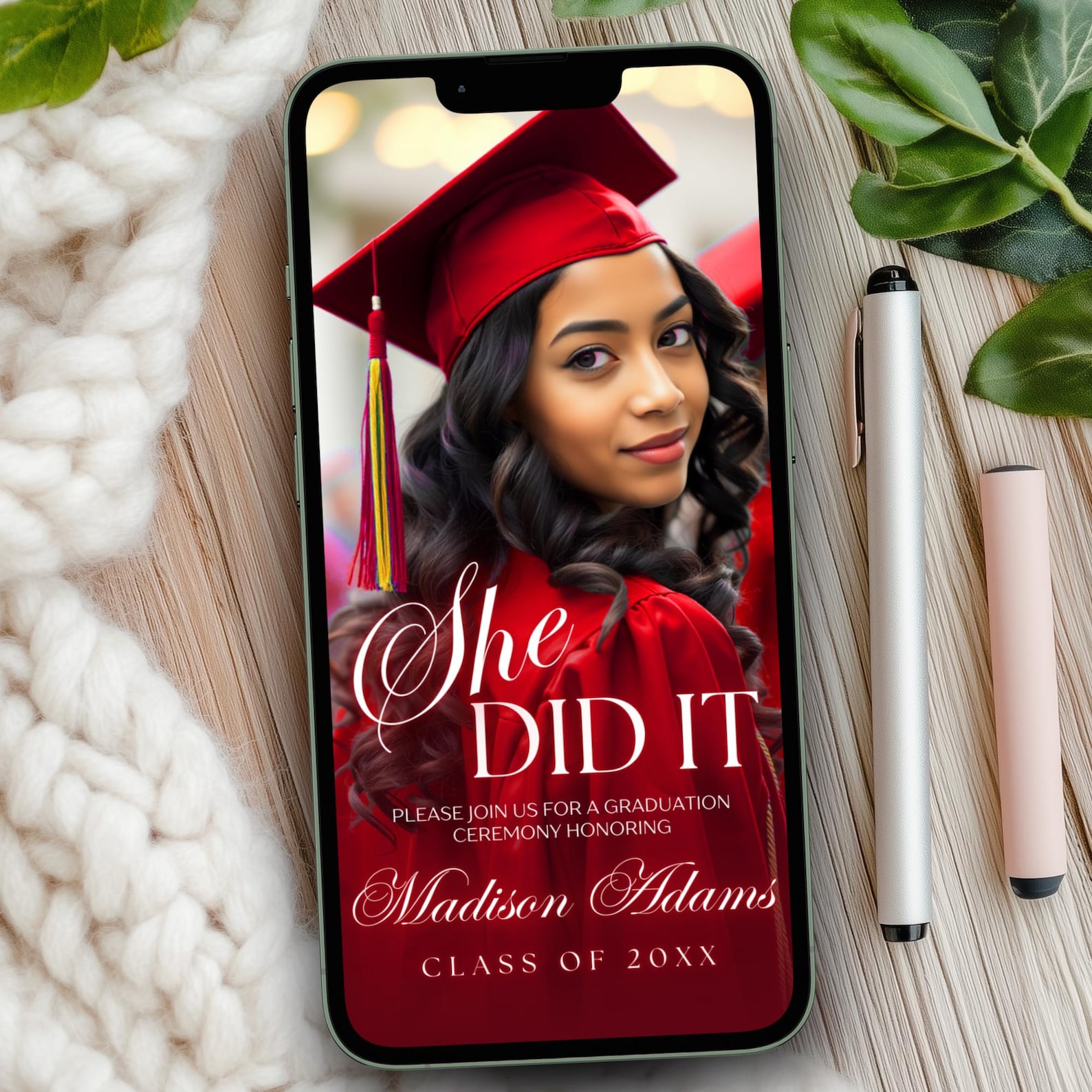Red Graduation Invitation Digital Luxury Animated Maroon Grad Video ...