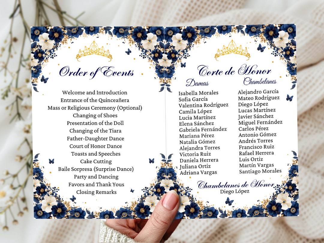 Plantilla de Programa de Quinceañera Azul Marino Quinceañera Orden de ...