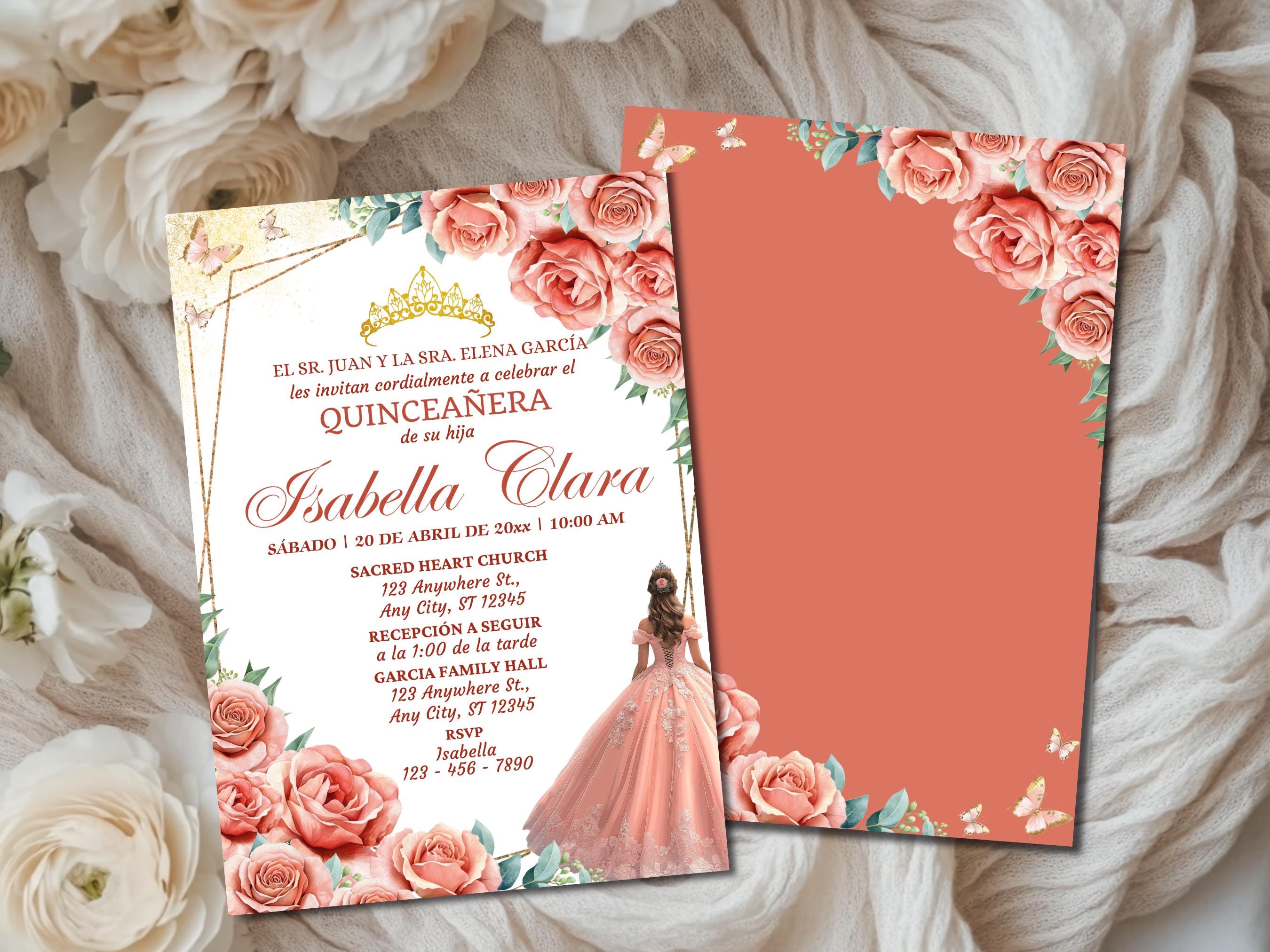 Blush Pink Quinceanera Invitation, Canva Mis XV Anos, Quince Invites ...