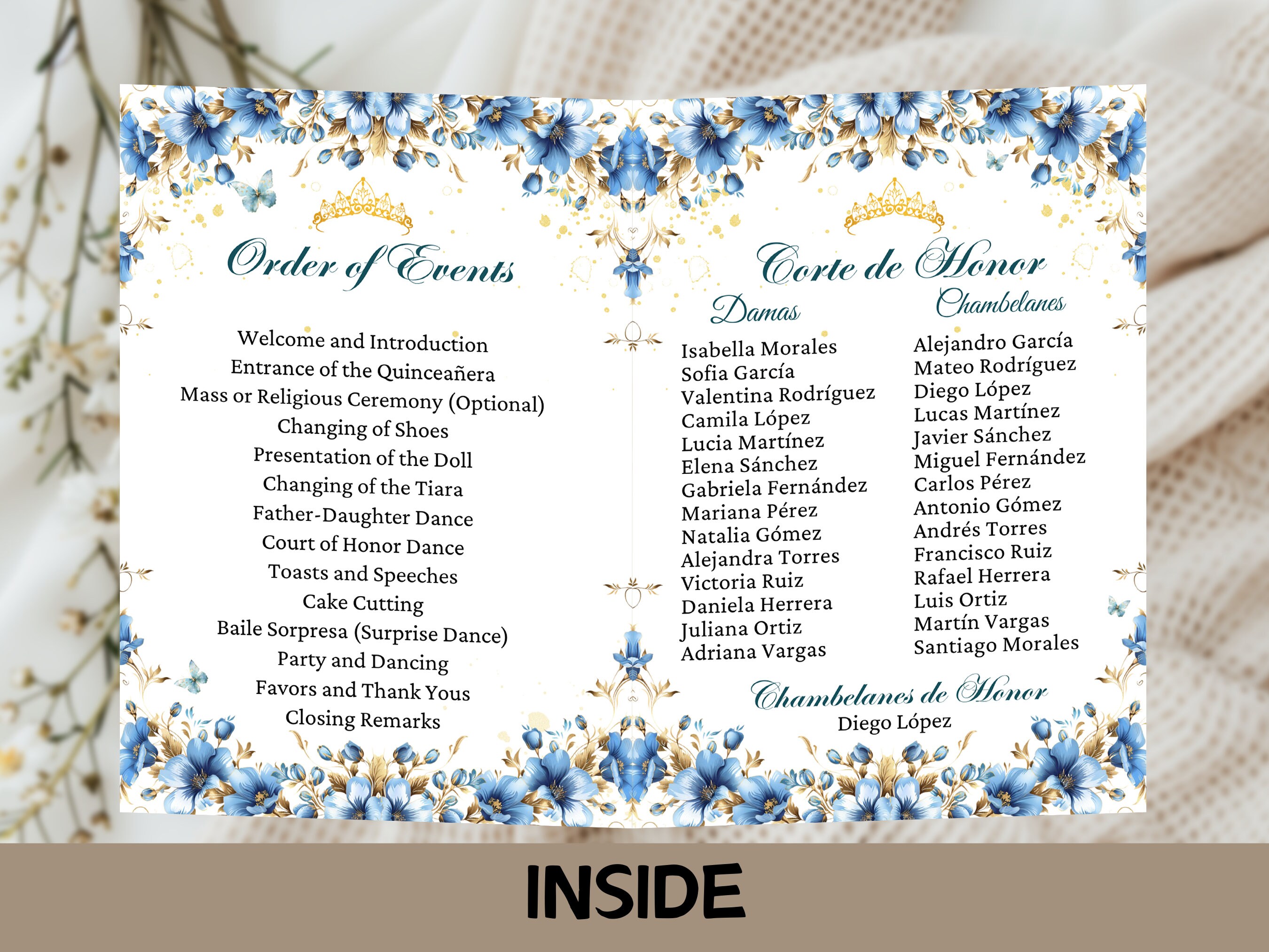 Blue Quinceanera Program Template Quinceañera Order of Events Quince ...