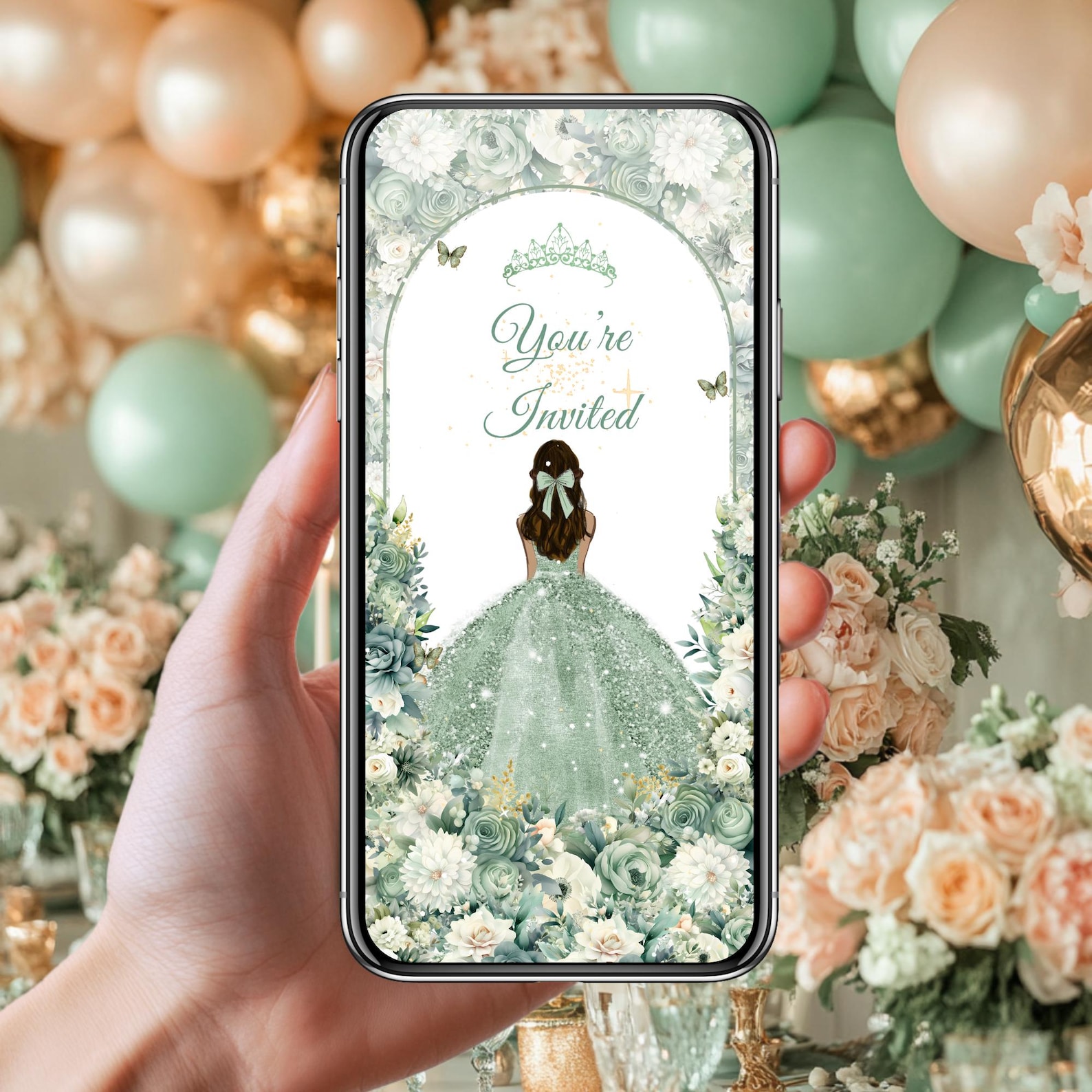Sage Green Animated Quinceanera Invitation: Mis XV, Digital 15 Años ...