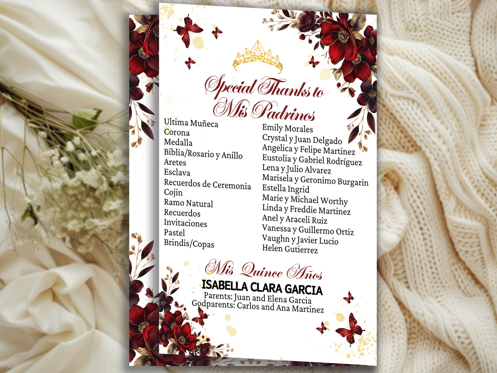 Burgundy Red and Gold Quinceanera Program Template Quinceañera Order of ...