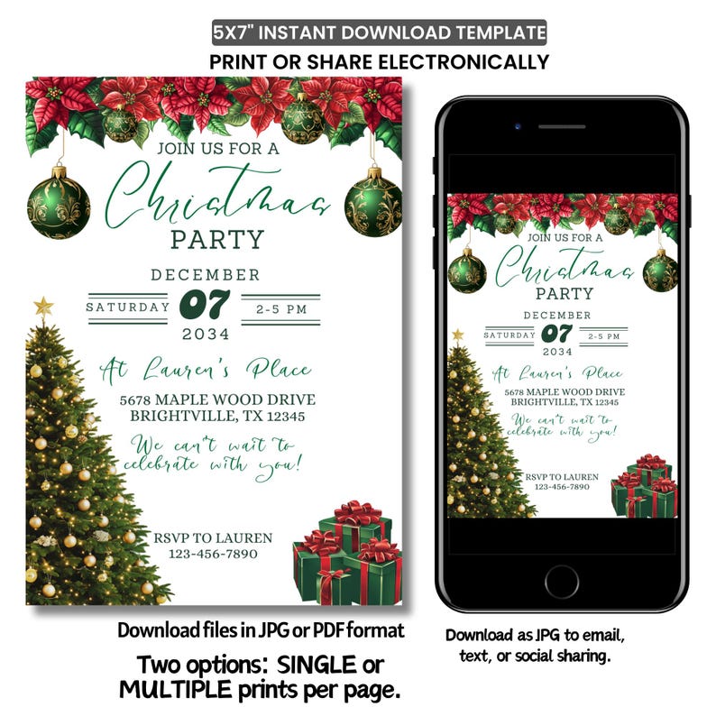 Christmas Party Invitation, Work Holiday Party Invite Office, Christmas ...