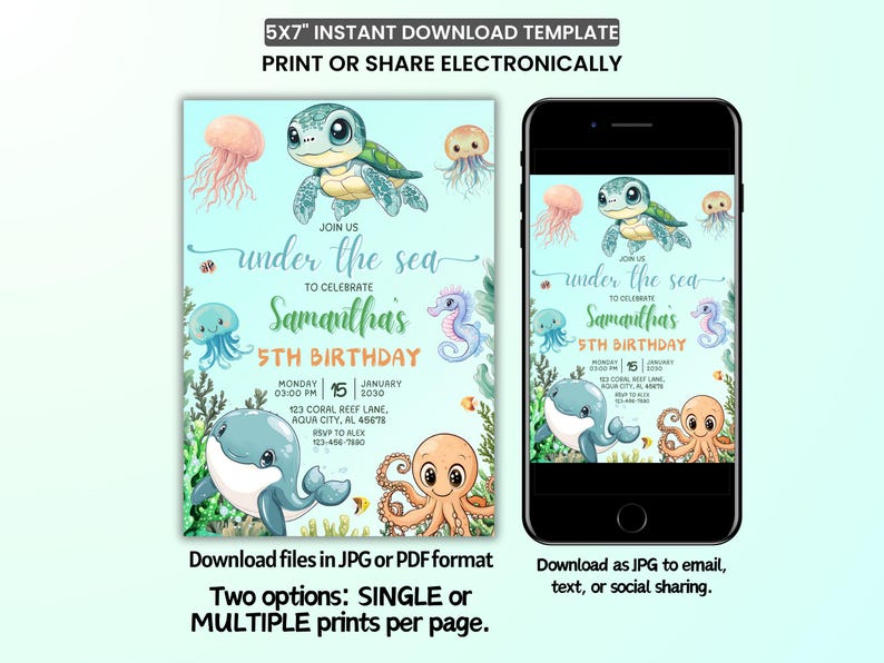 Under the Sea Birthday Invitation: Editable Ocean Theme (printable PDF ...