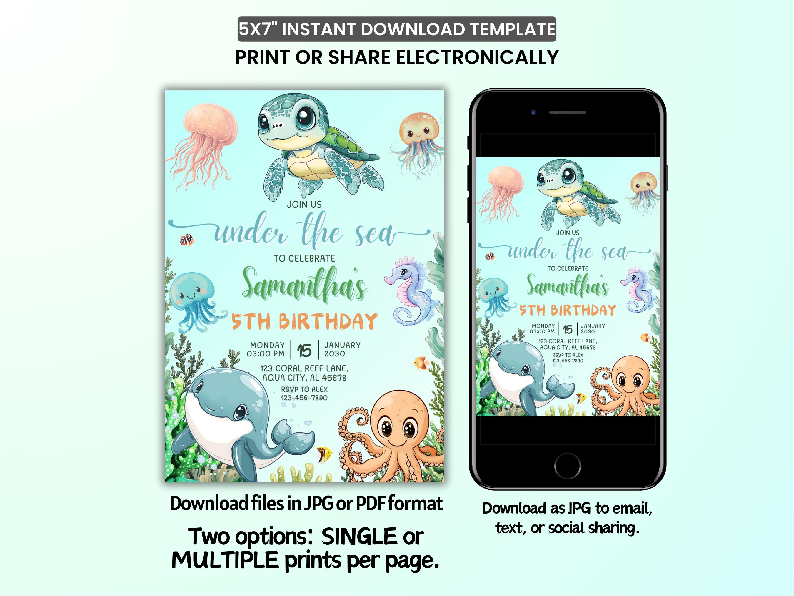 Under the Sea Birthday Invitation: Editable Ocean Theme (printable PDF ...