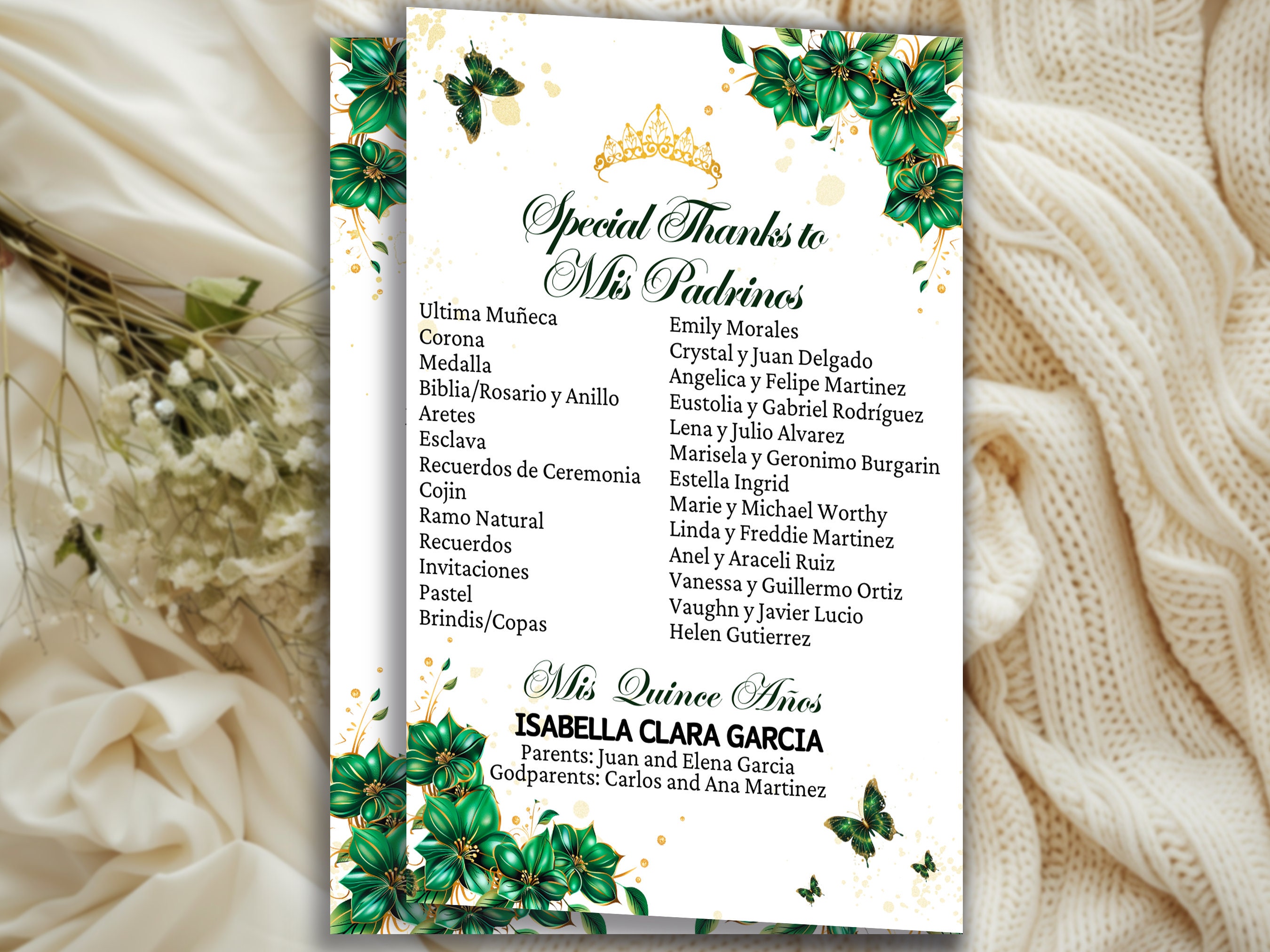 Green Quinceanera Program Template Quinceañera Order of Events Quince ...
