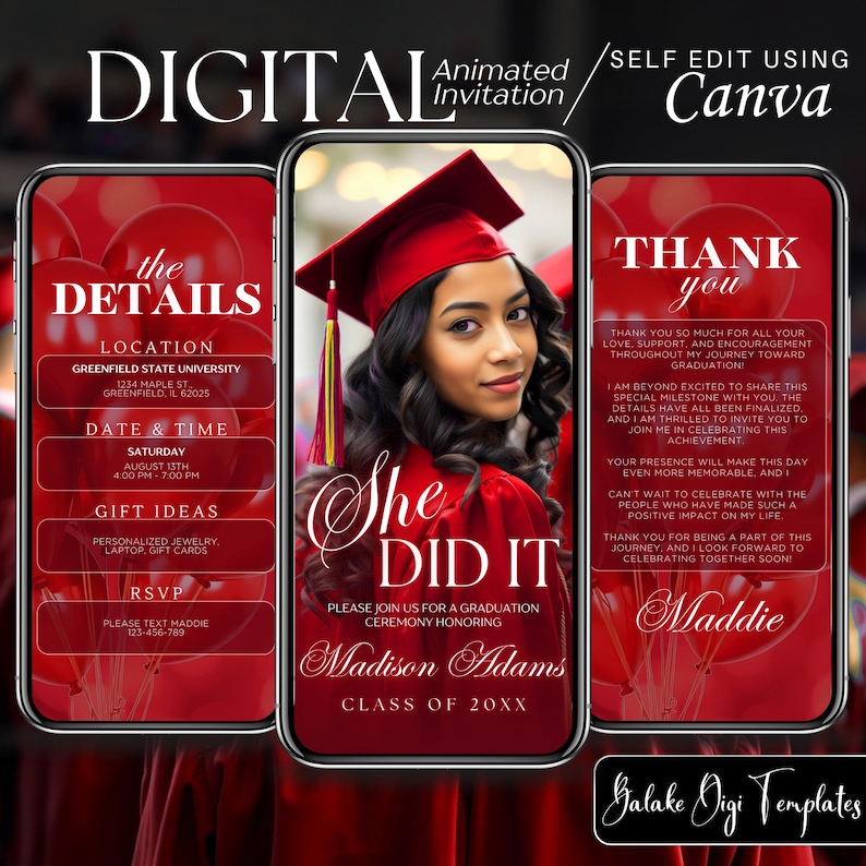 Red Graduation Invitation Digital Luxury Animated Maroon Grad Video ...