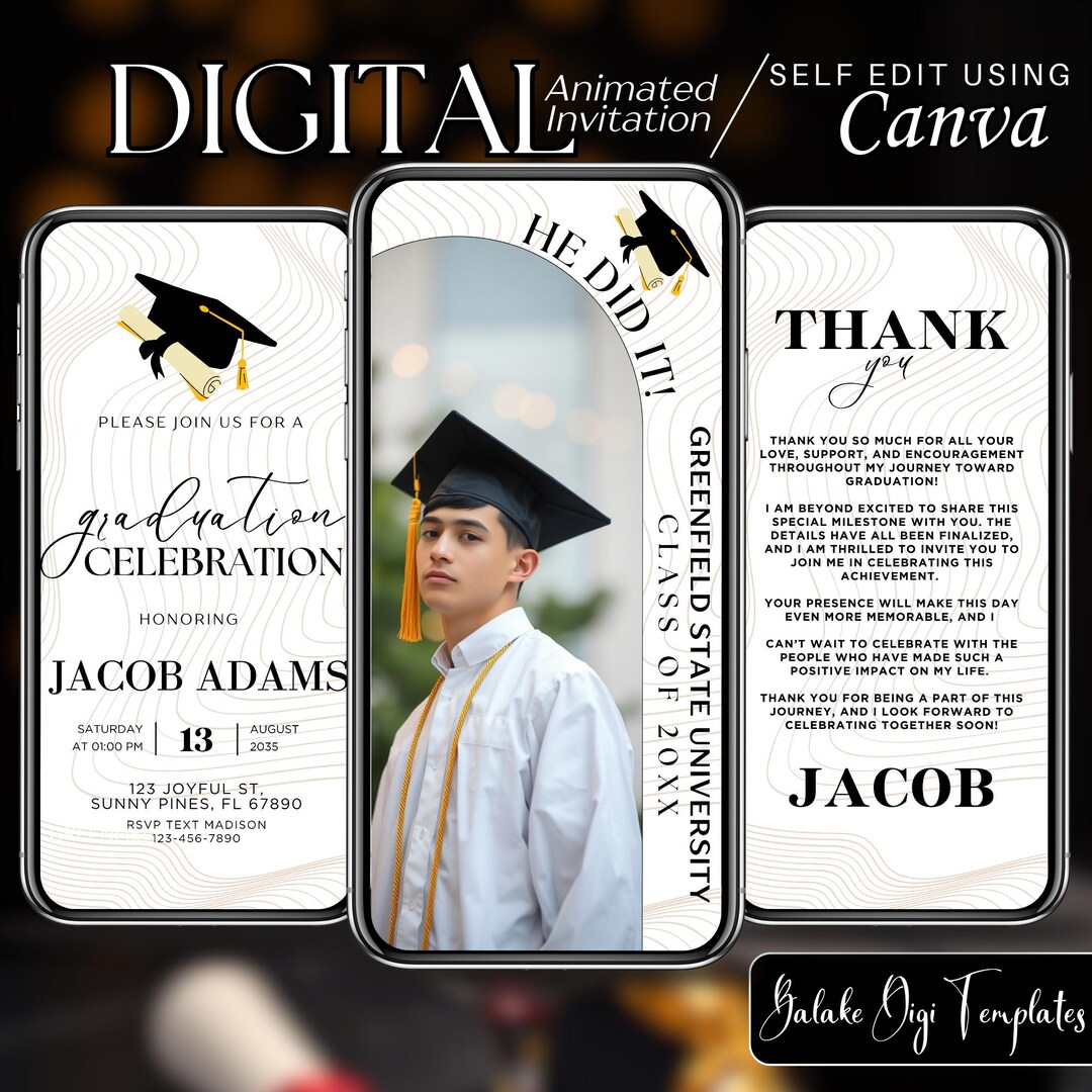 Black and White Graduation Invitation Digital Animated Graduation Video ...