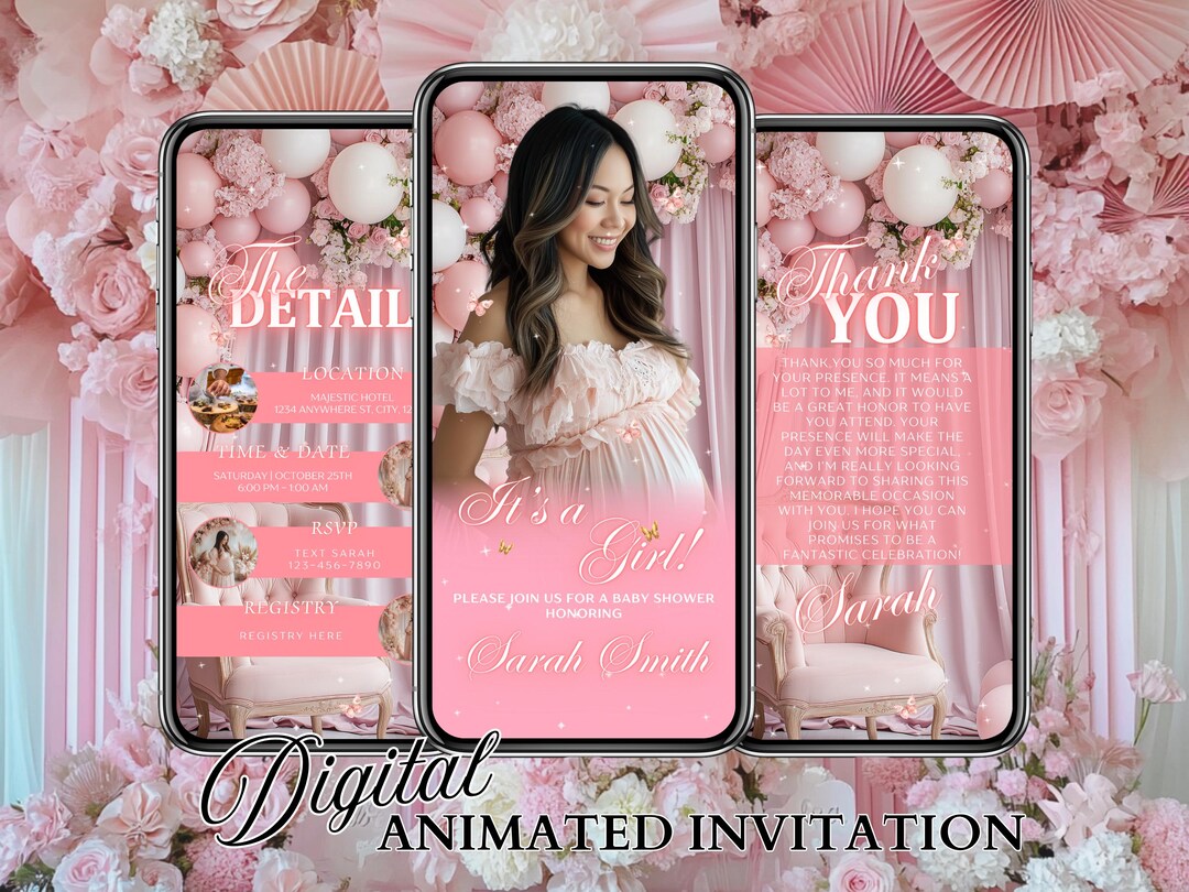 Pink Girl Baby Shower Animated Video Invite (digital Evite) - Etsy