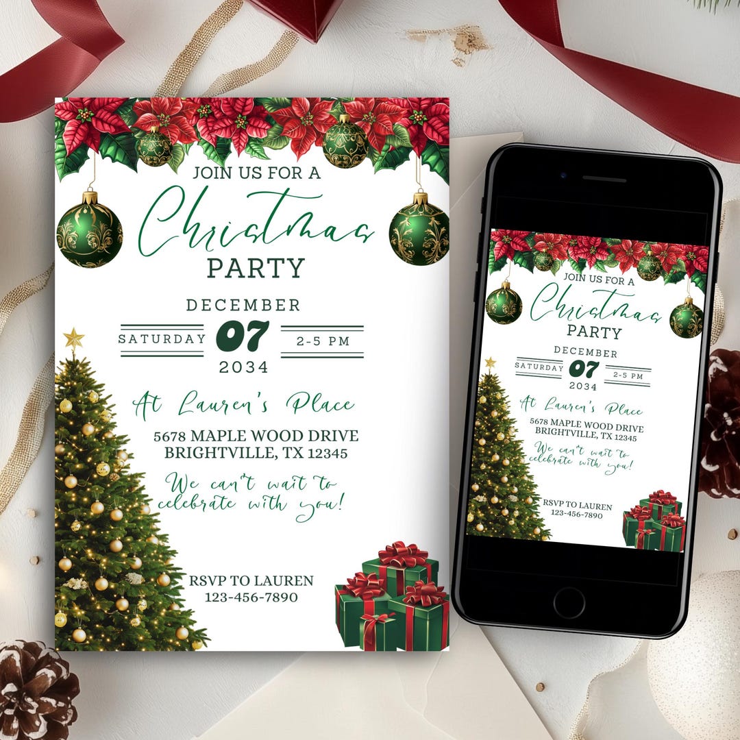Christmas Party Invitation, Work Holiday Party Invite Office, Christmas ...