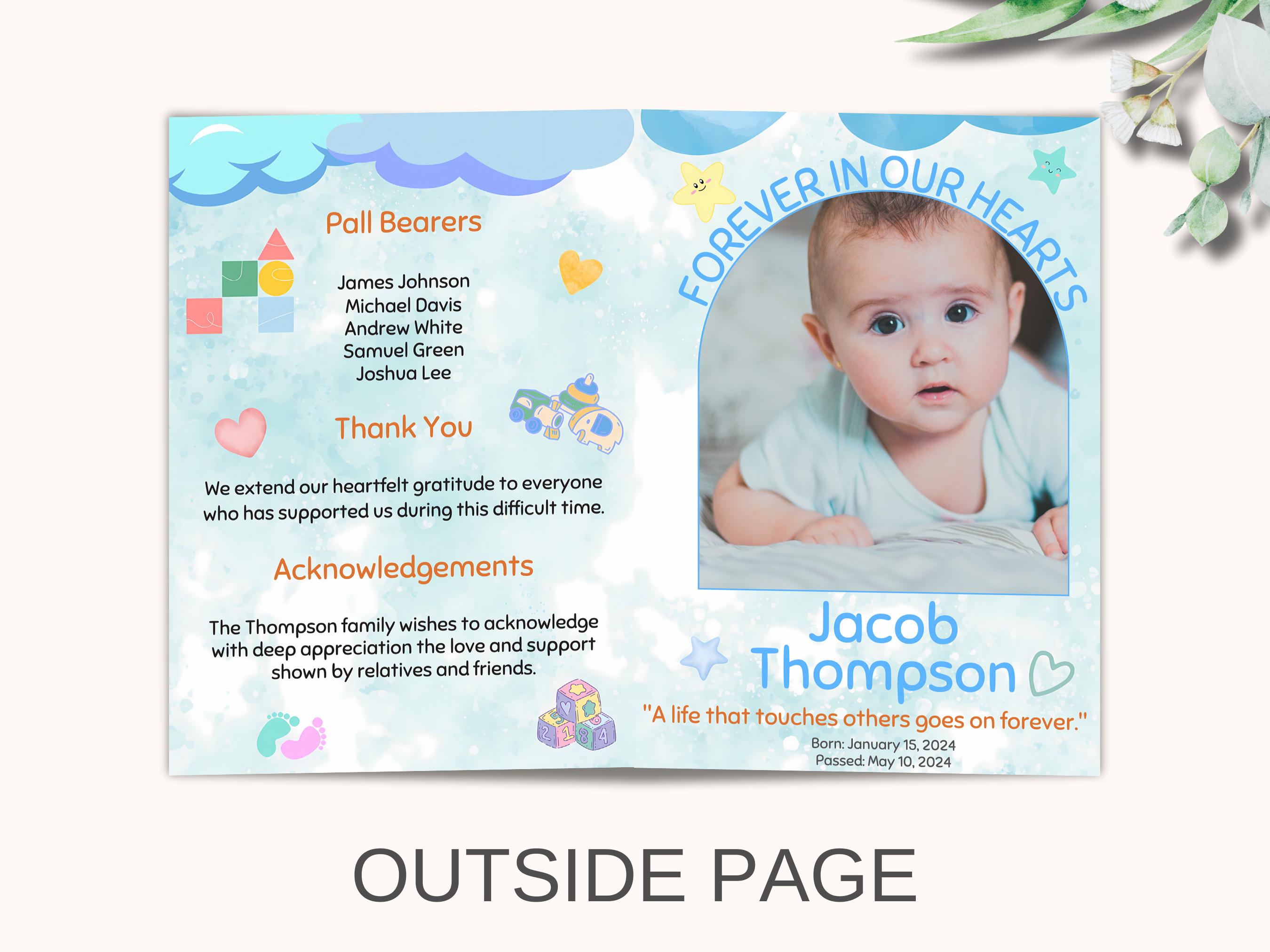 Baby Funeral Program Template: 4 Pages, Infant Obituary, Child ...