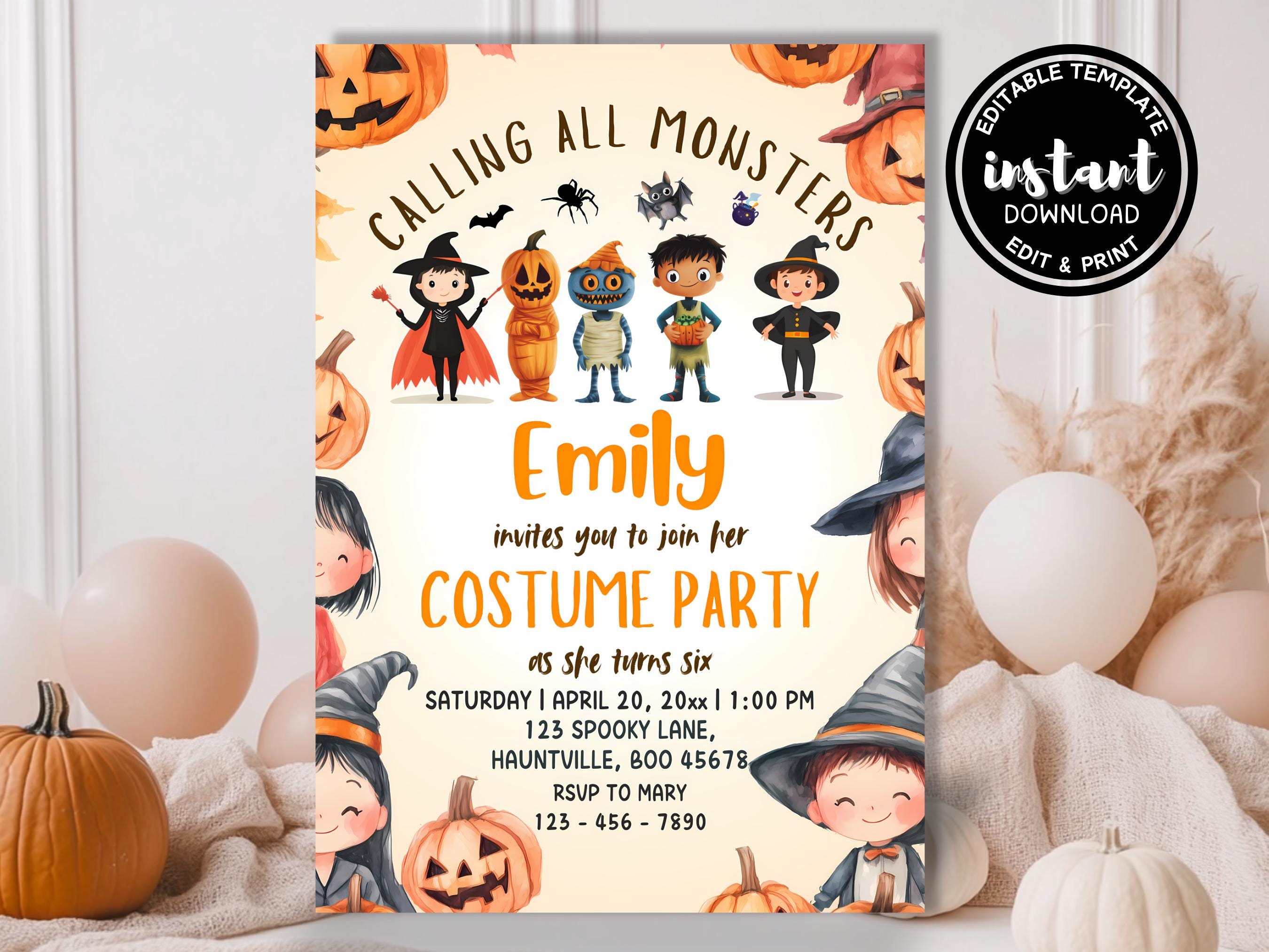 Editable Halloween Party Invitation Costume Party Birthday Invite Kids ...