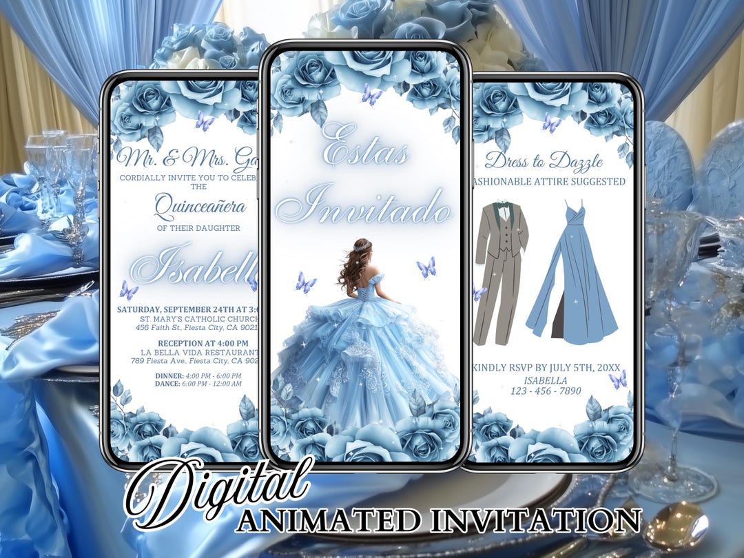 Light Blue Quinceanera Video Invitation: Animated XV Evite (digital) - Etsy