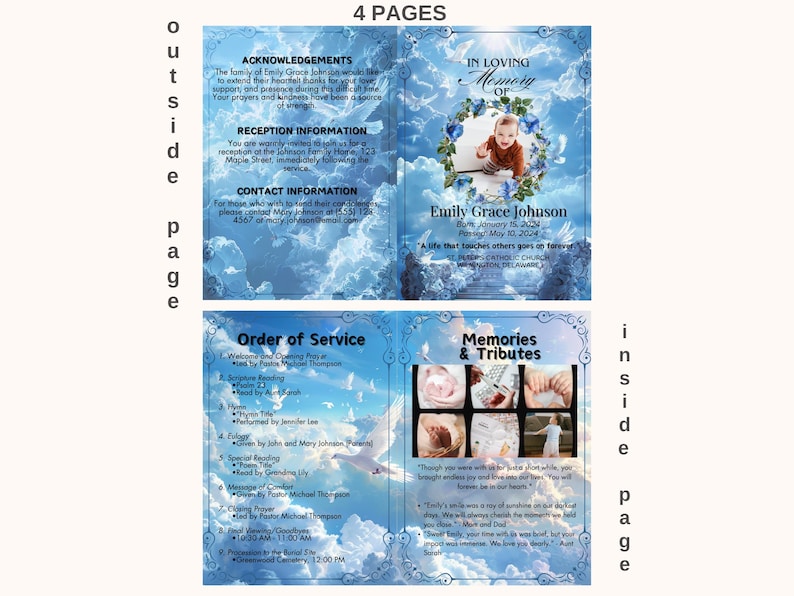 Baby Funeral Program Template: 4 Pages, Infant Obituary, Child ...