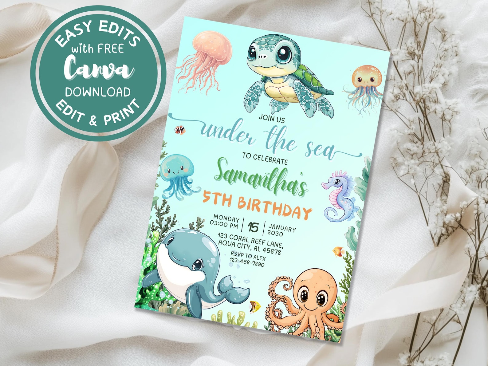 Under the Sea Birthday Invitation: Editable Ocean Theme (printable PDF ...