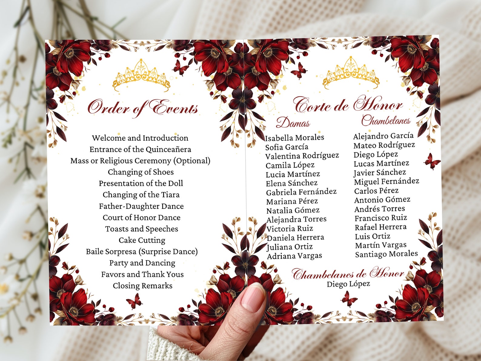 Burgundy Red and Gold Quinceanera Program Template (digital Download ...