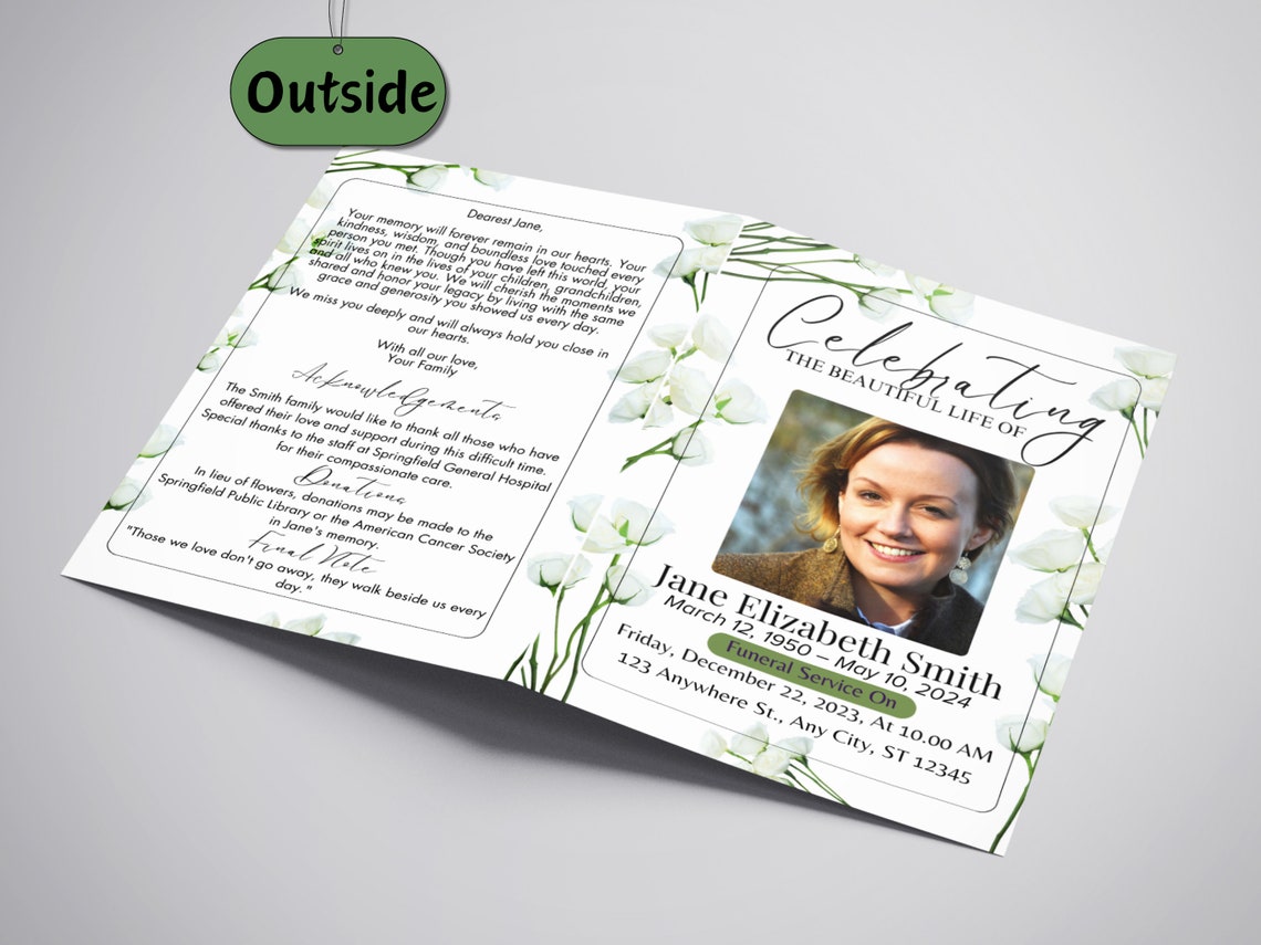 Celebration of Life Funeral Program for Funeral Template for Woman ...