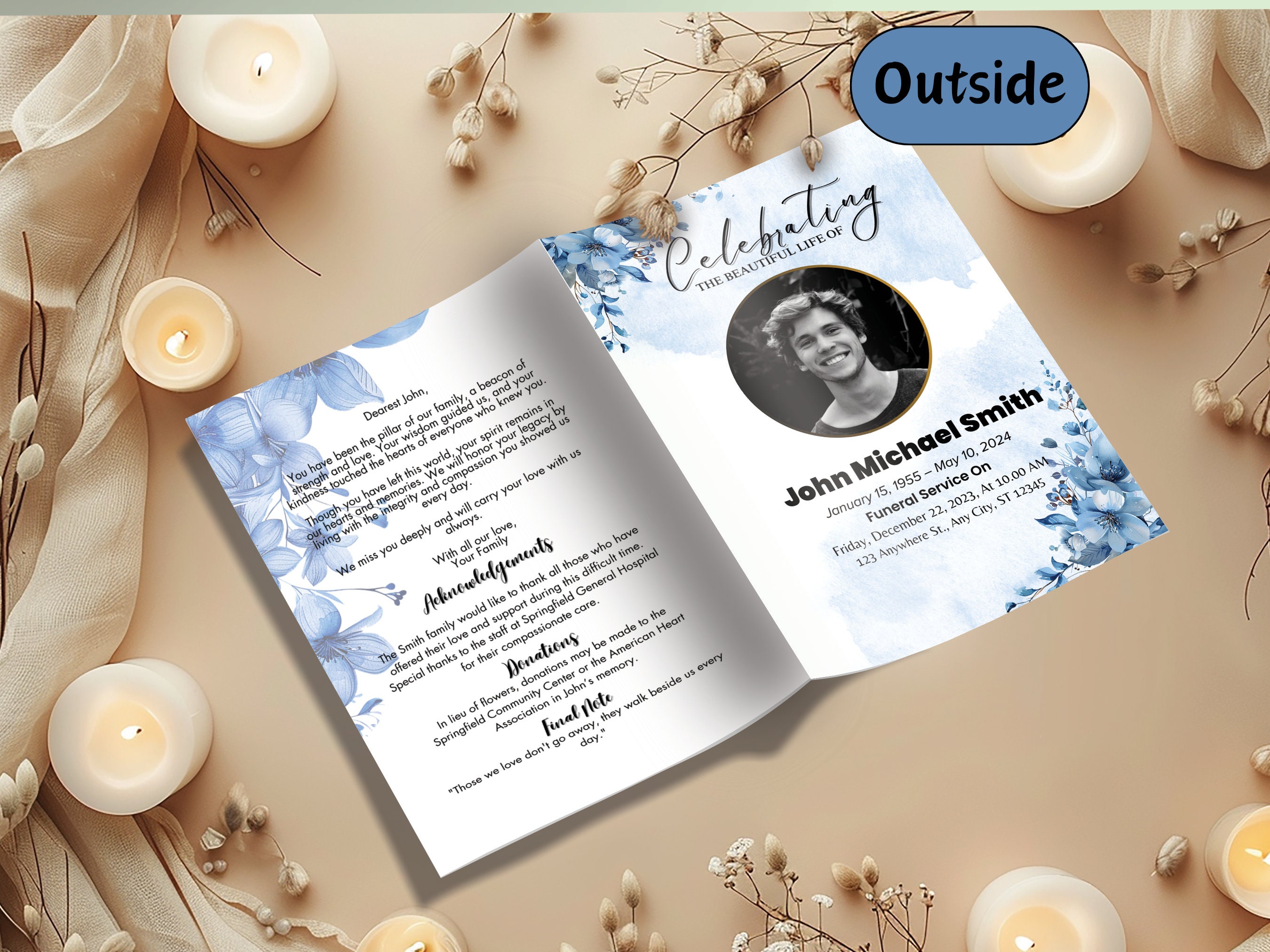 Funeral Prayer Card Program Template for Man Funeral Celebration of ...