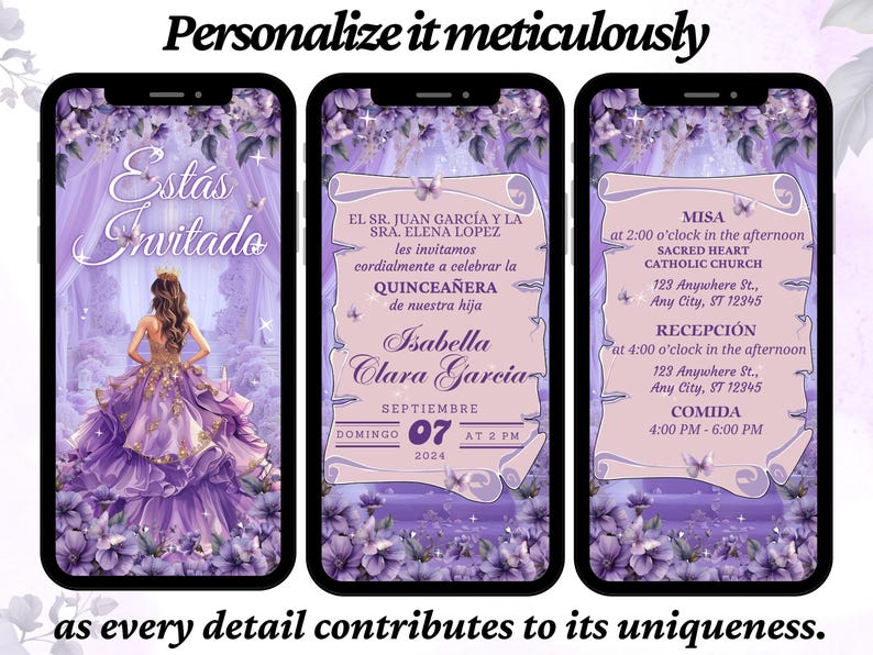 Invitación Animada Lavanda Quinceañera Púrpura Quinceañera Video Invitaciones Mis Quince Años ...