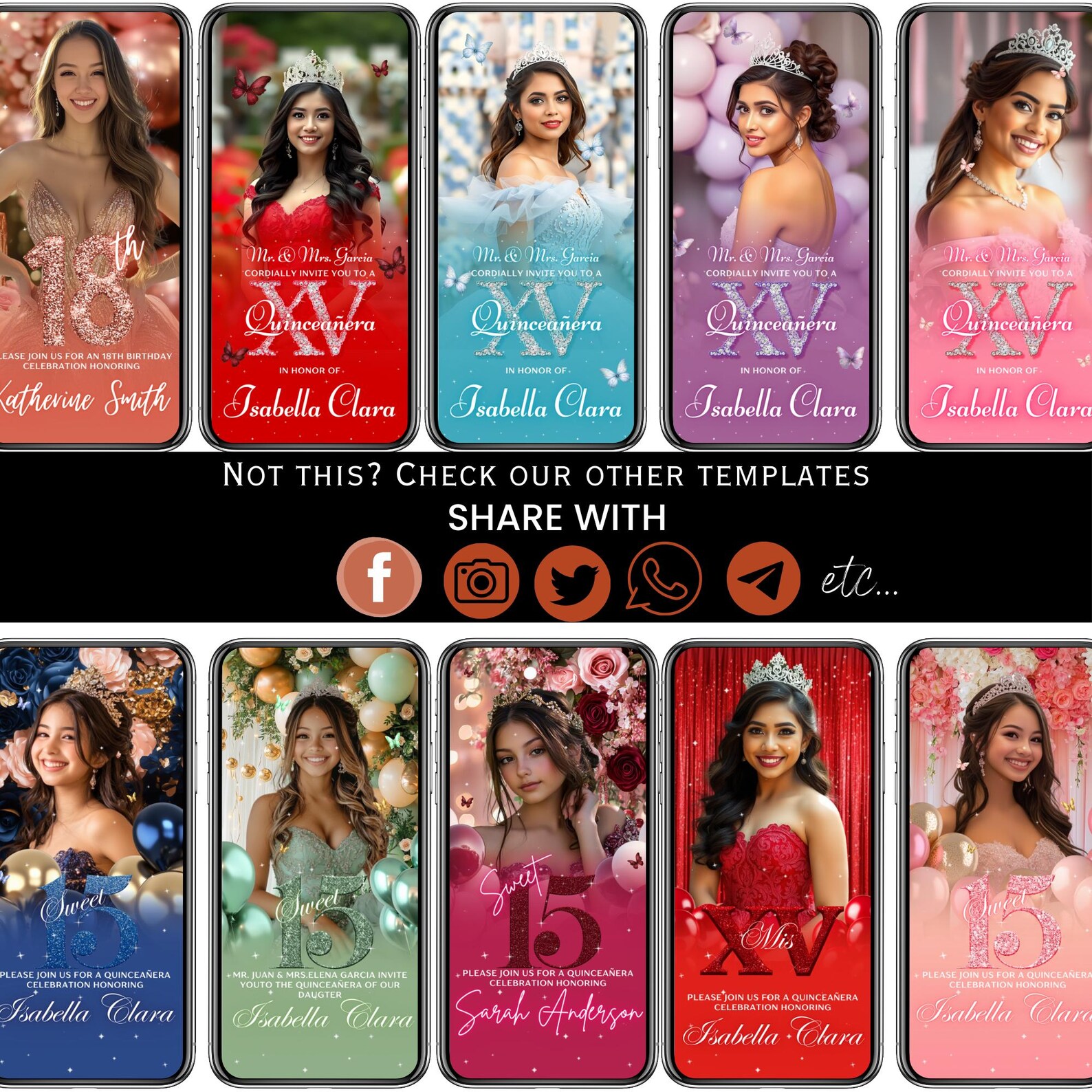 Royal Blue Quinceanera Invitation Digital, Animated Mis XV Template, 15 ...