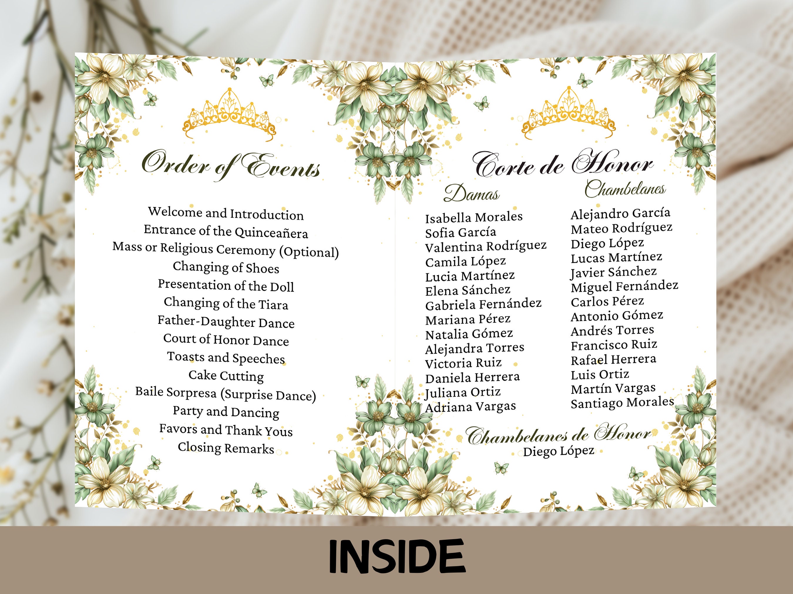 Sage Green Quinceanera Program: Order of Events Template (editable ...