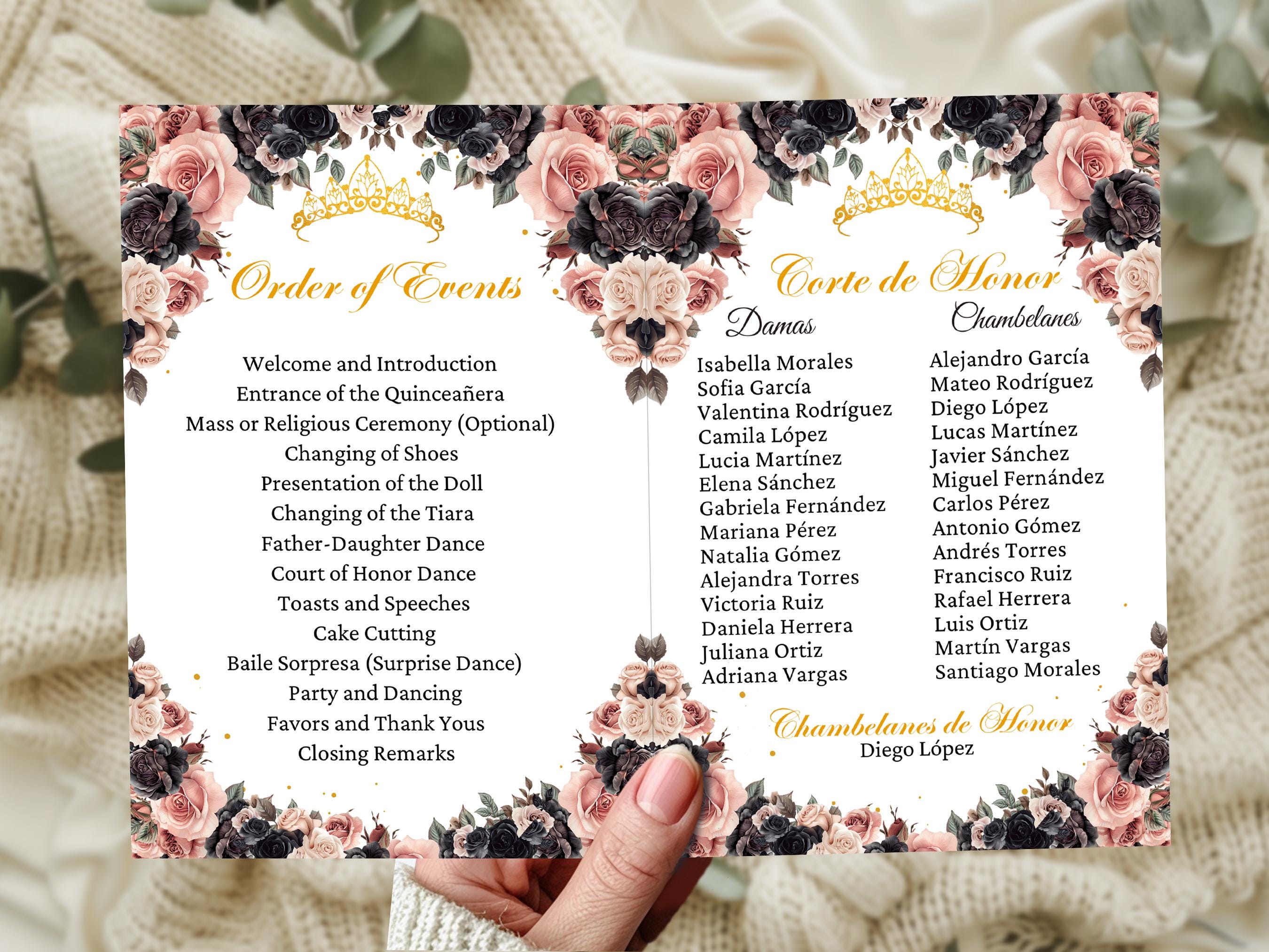 Black Quinceanera Program Template, Editable Mis XV Anos Order of ...