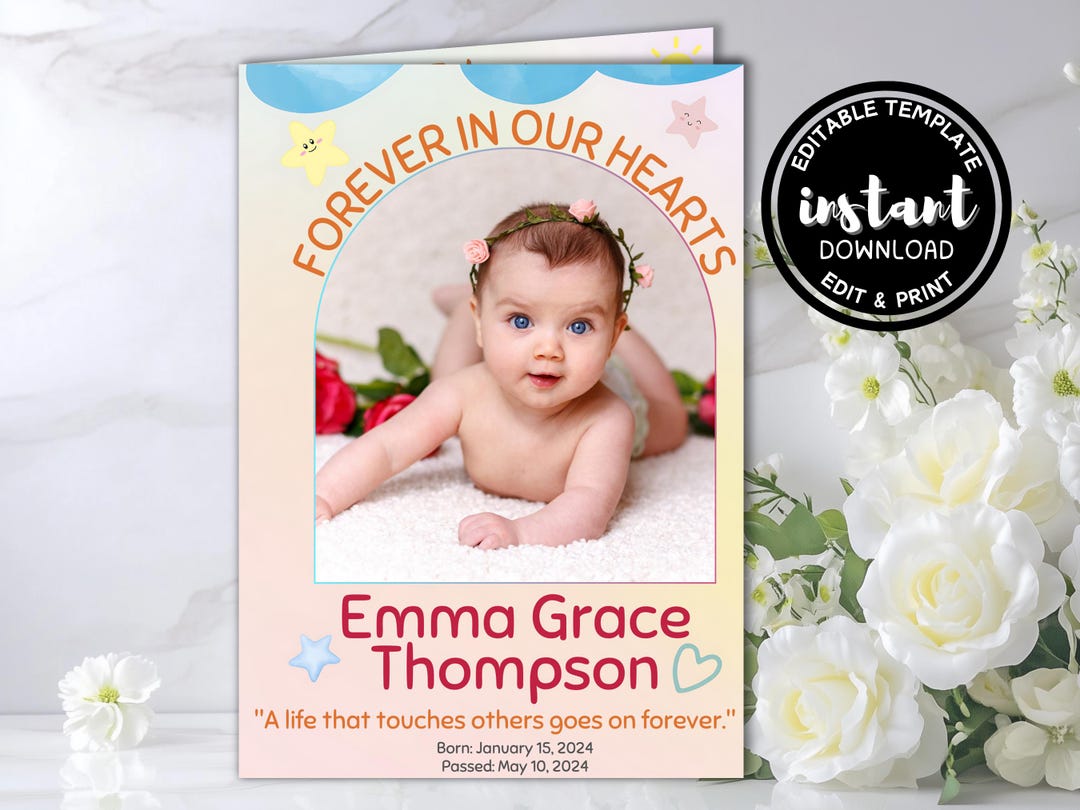Baby Funeral Program Child Obituary Template for Infant Memorial Order ...