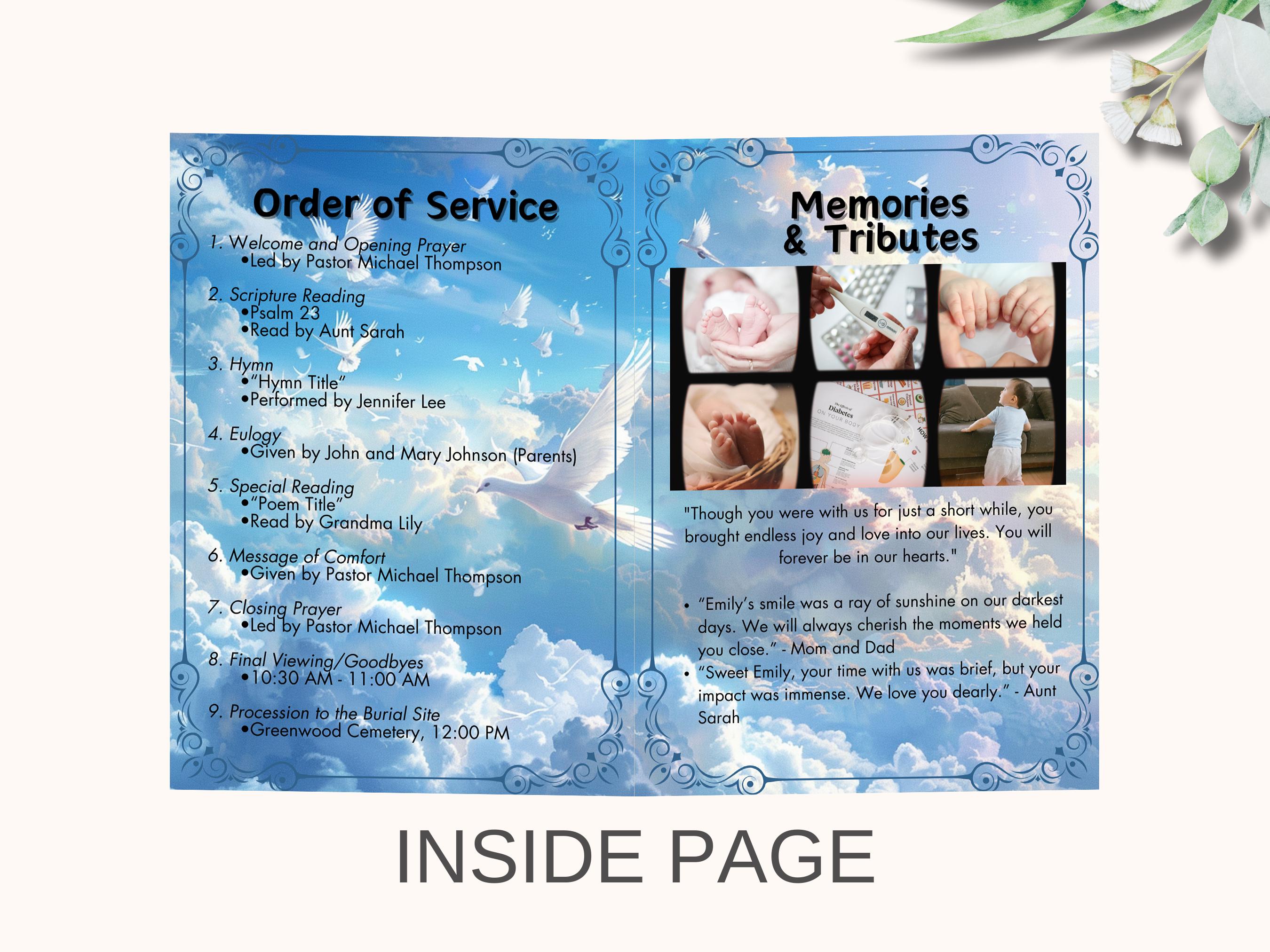 Baby Funeral Program Template: 4 Pages, Infant Obituary, Child ...