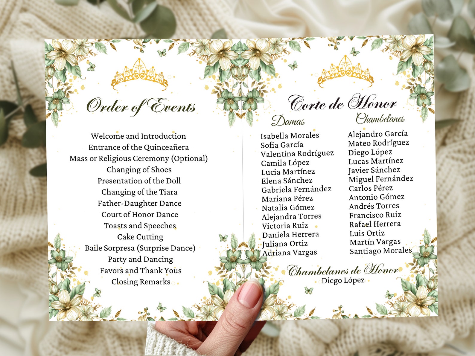 Sage Green Quinceanera Program Template, Editable Mis XV Anos Order of ...