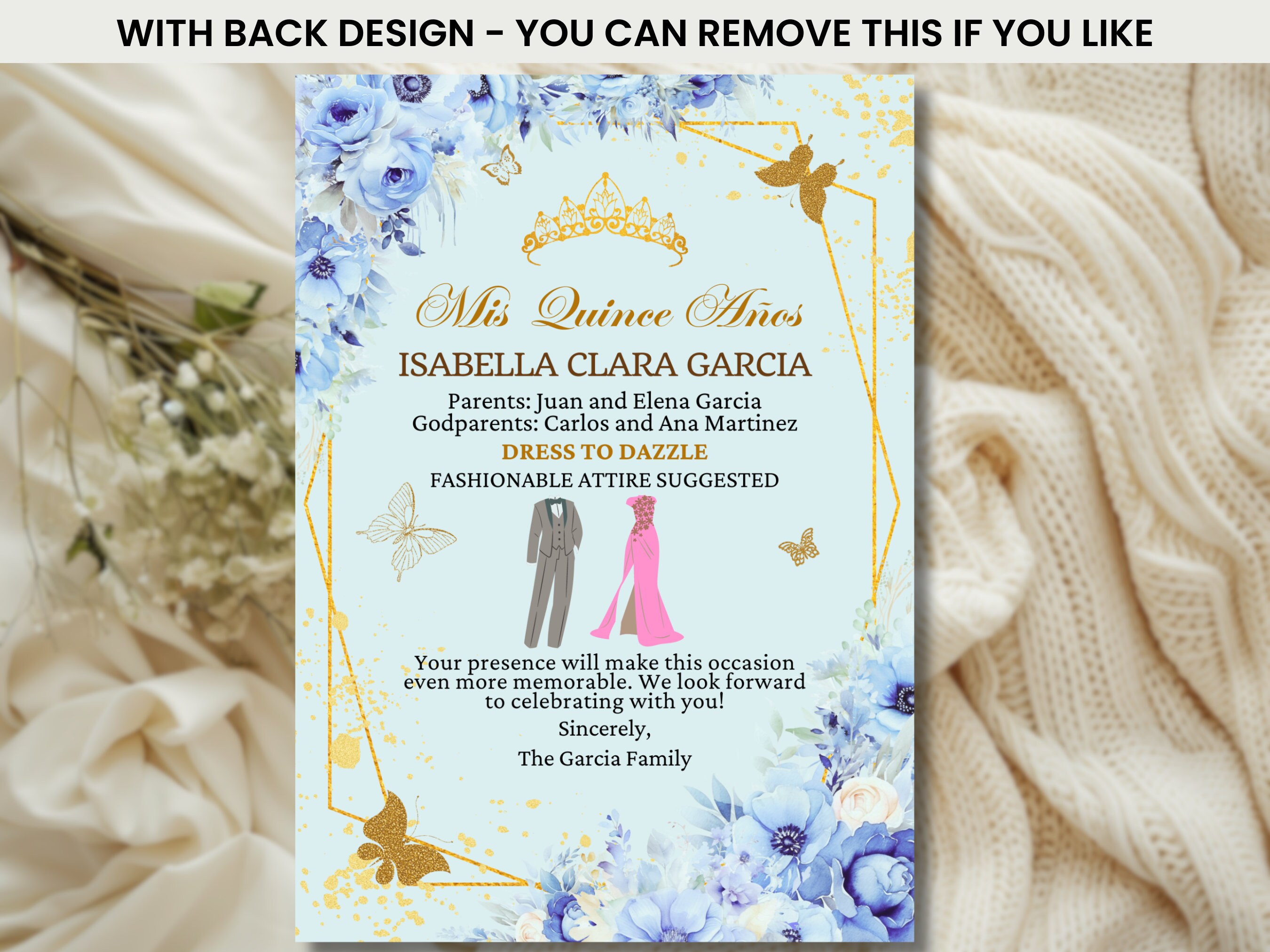 Light Blue Quinceanera Invitation EDITABLE Floral Sweet 15 Birthday ...