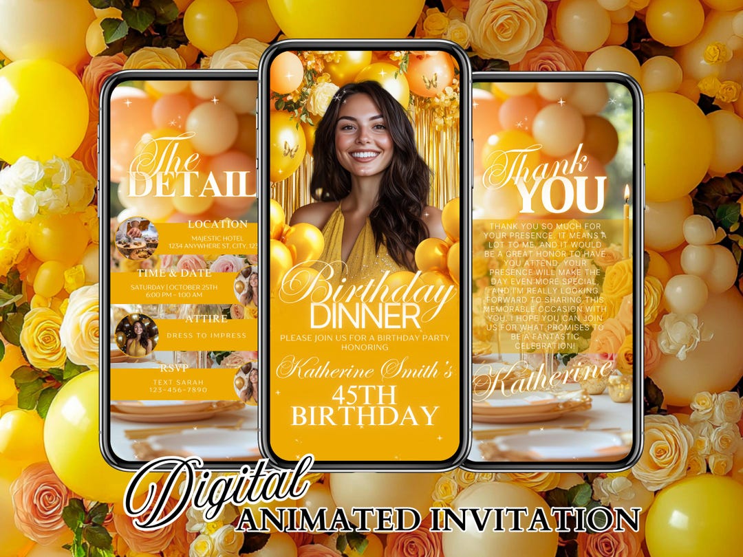 Yellow Birthday Invitation, Birthday Dinner Invite, Birthday Brunch ...
